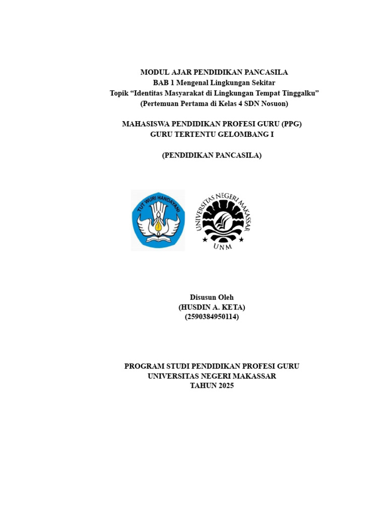 Husdin A. Keta 2590384950114 Modul Ajar Kelas 4 Pendidikan Pancasila | PDF