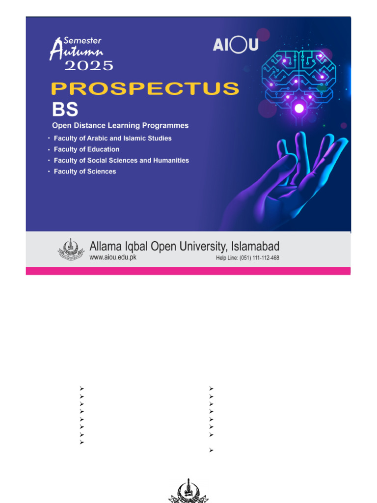 AIOU 2025 BS Program Prospectus | PDF | University And College ...