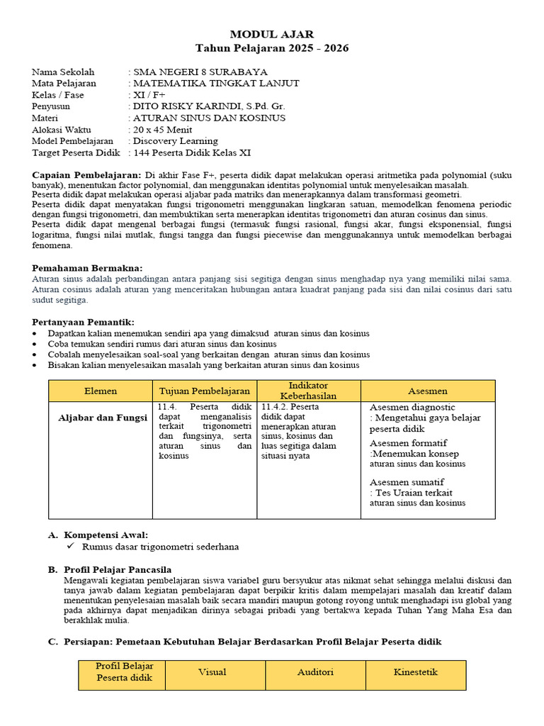 Modul Aturan Sinus Dan Kosinus | PDF