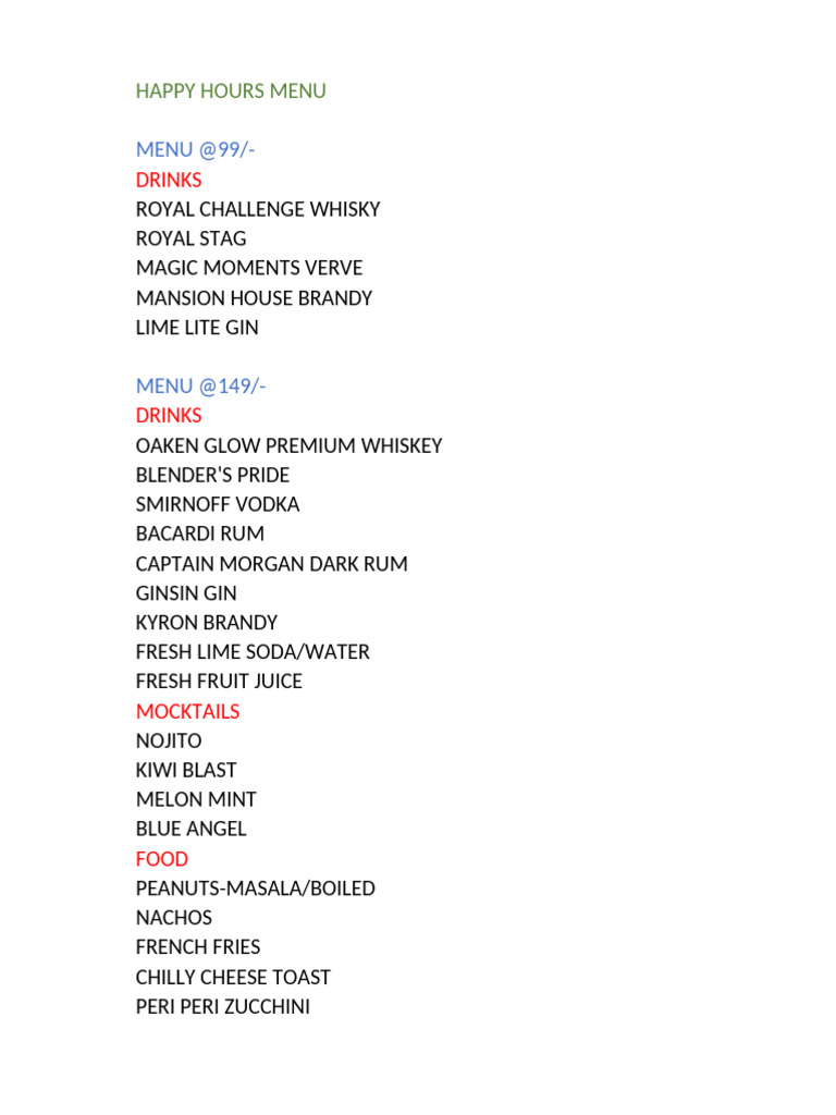 Happy Hours Menu | PDF