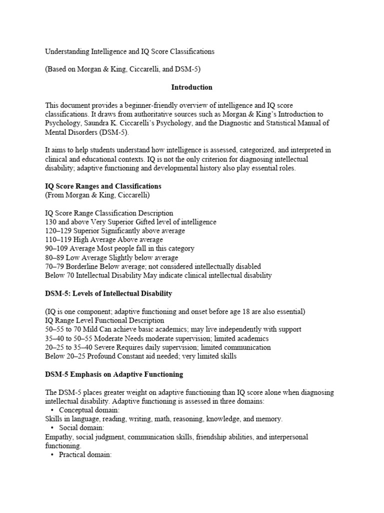 IQ Classifications and Intellectual Disability | PDF | Intellectual ...