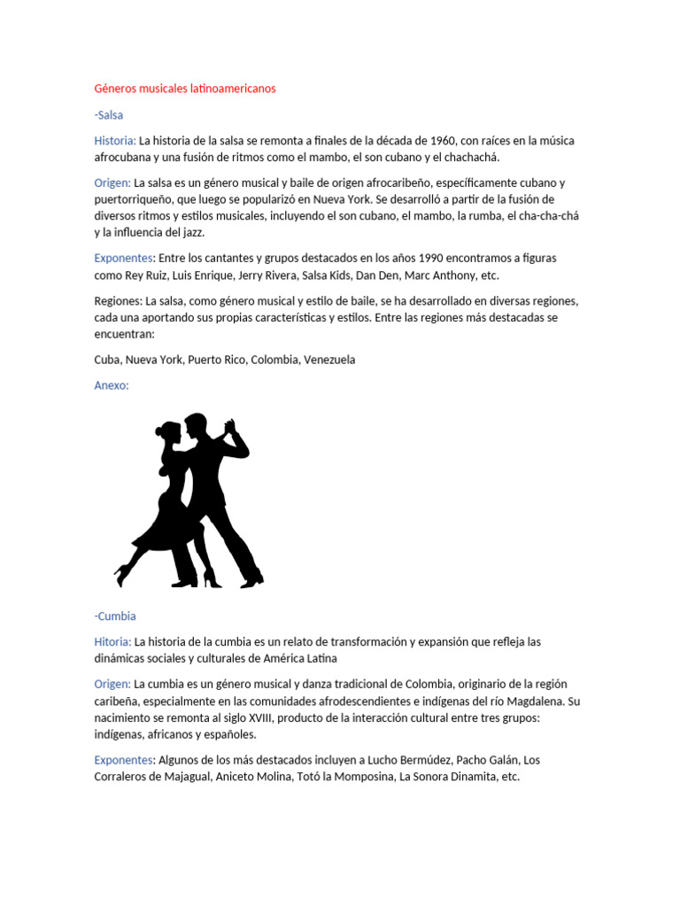 Géneros Musicales Latinoamericanos | PDF | Musica Tango | Música caribeña