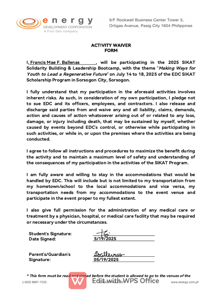 Activity Waiver Form - 034532 | PDF