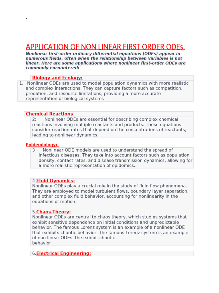 Application of Non Linear First Order Odes | PDF | Nonlinear System ...
