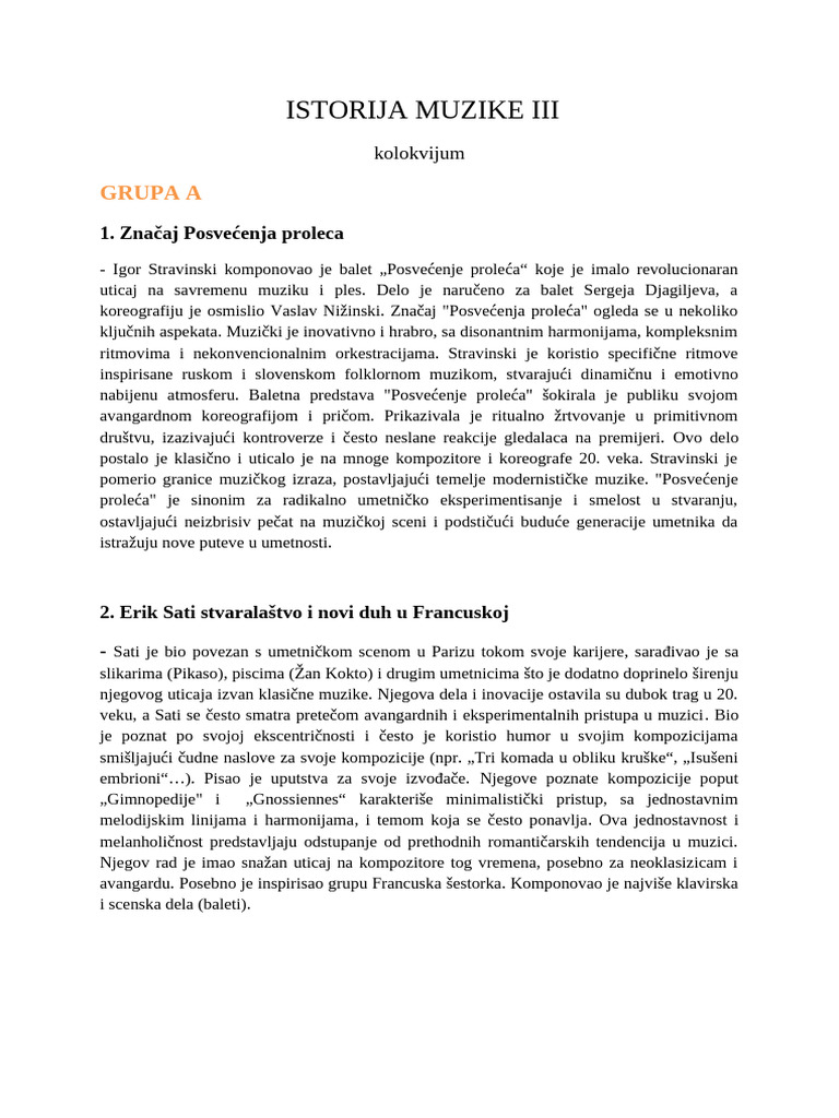 ISTORIJA MUZIKE III Kolokvijum (1) (1) Im | PDF