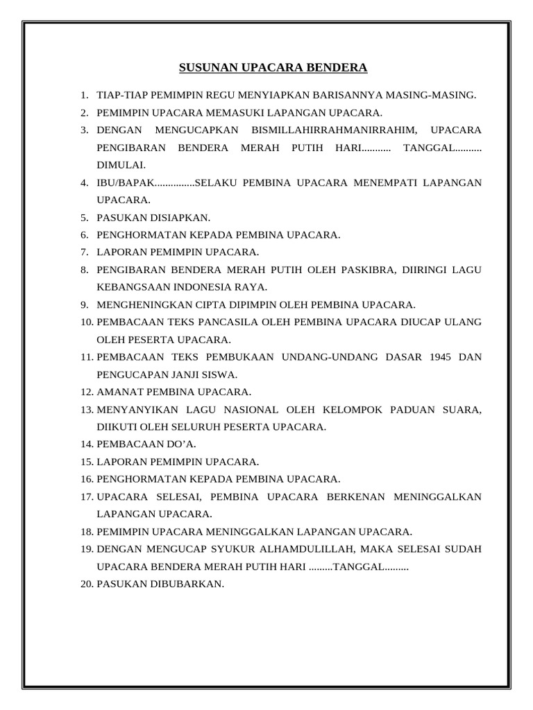 Susunan Upacara Bendera | PDF