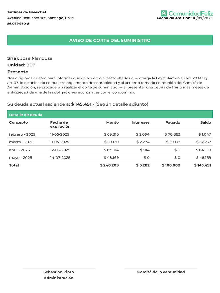 Carta de Morosidad 807 | PDF