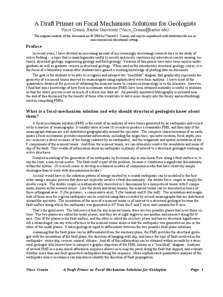 Focal Mechanism Primer | PDF | Fault (Geology) | Earthquakes
