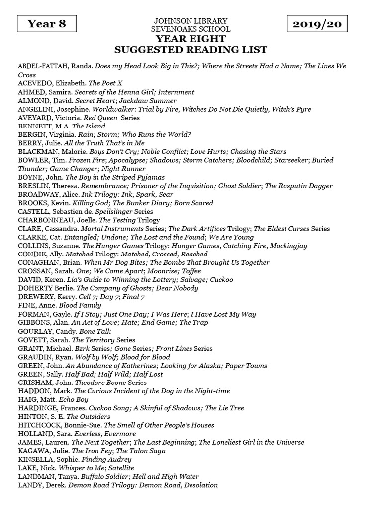 Year8 Reading List 19-20 | PDF