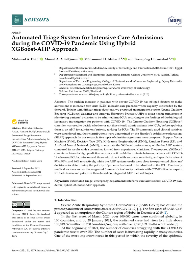 COVID-19 ICU Admission Triage System | PDF | Medical Specialties