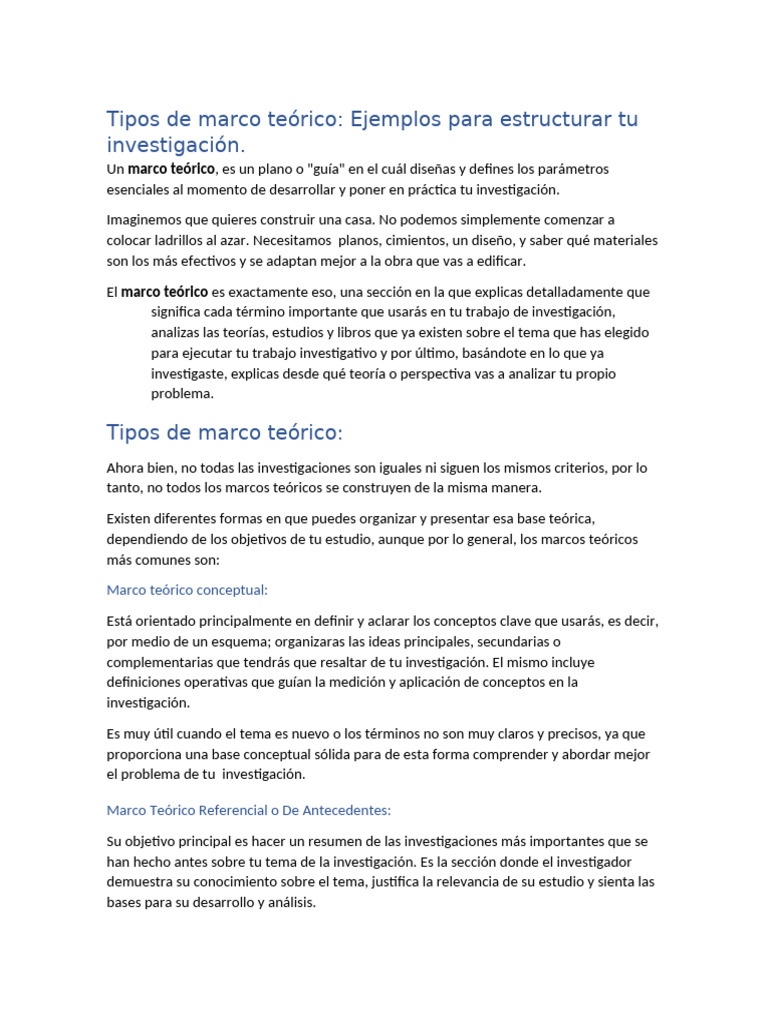 Tipos y ejemplos de marcos teóricos | PDF | Teoría | Publicidad