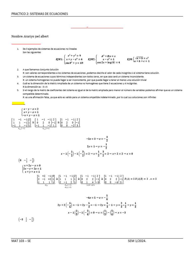 Sistemas de Ecuaciones (2p) Original | PDF | Ecuaciones | Matriz (Matemáticas)