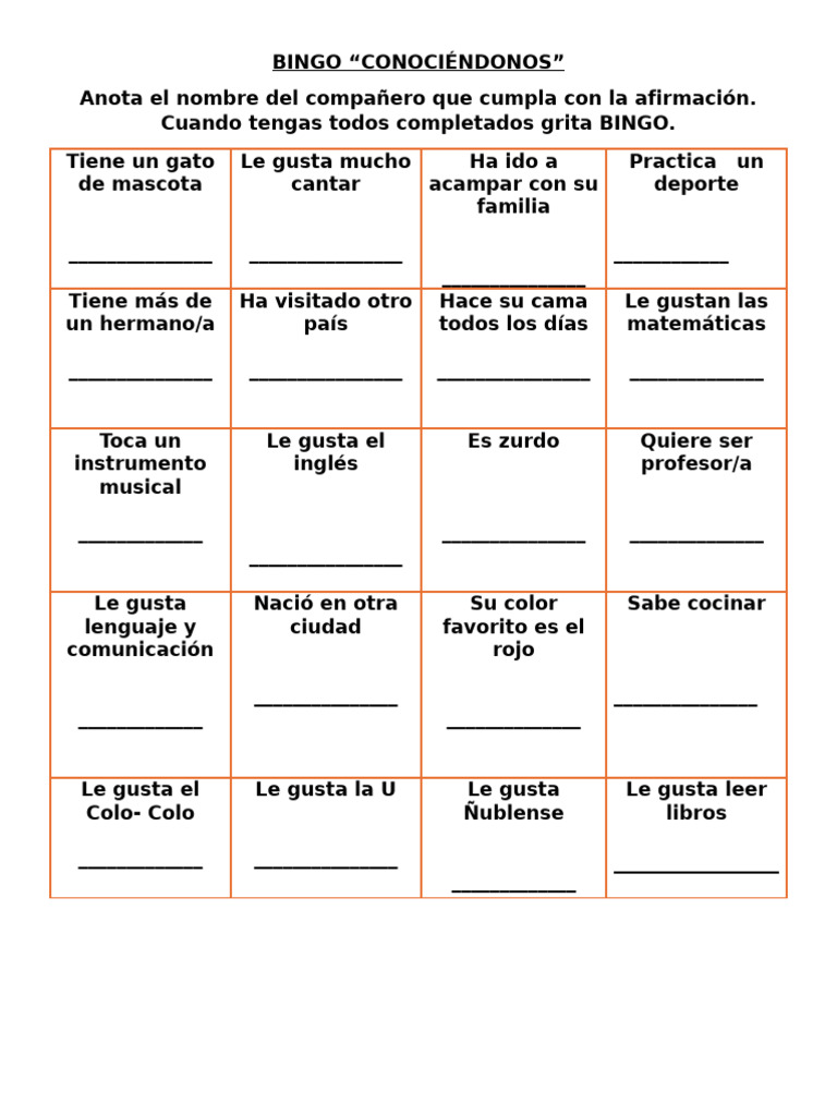 Bingo Conociéndonos | PDF