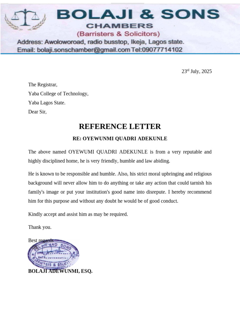 Lawyer Reference Letter | PDF