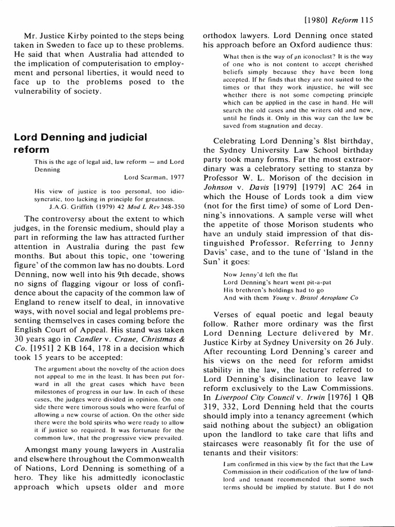 Lord Denning: Innovator in Law Reform | PDF | Judge | Justice