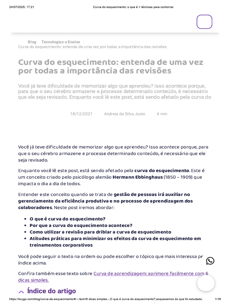 Curva Do Esquecimento - o Que É + Técnicas para Contornar | PDF ...