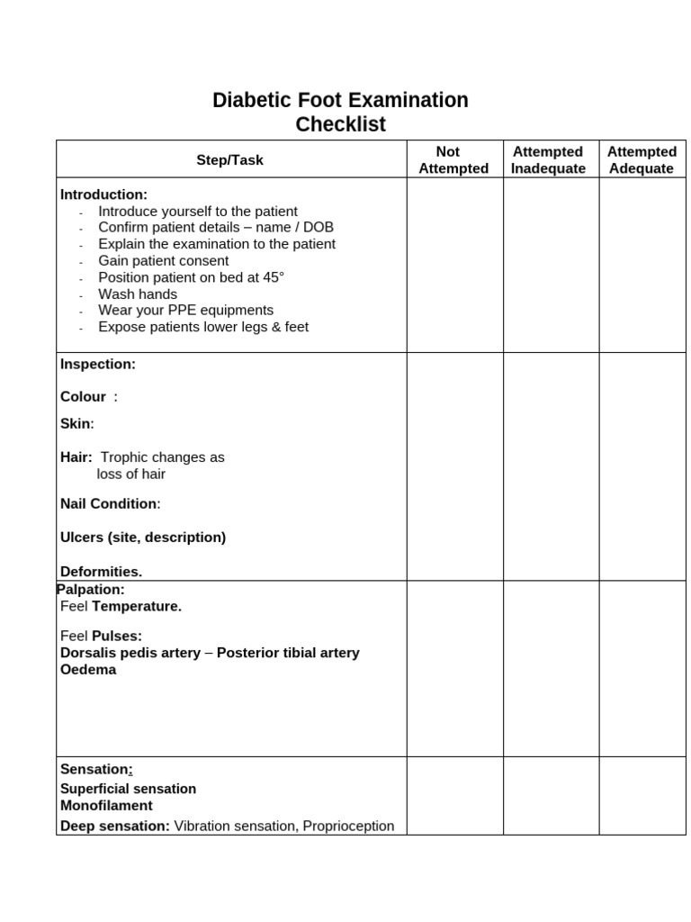 Diabetic Foot Examination Checklist | PDF