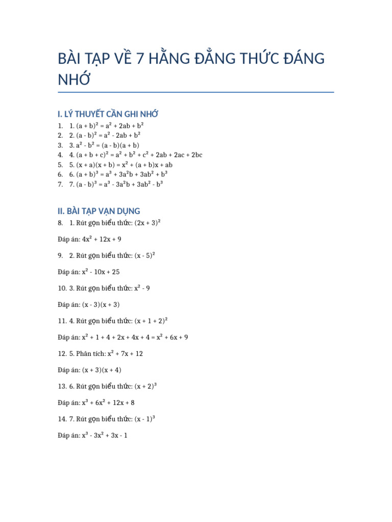 Bai Tap 7 Hang Dang Thuc | PDF