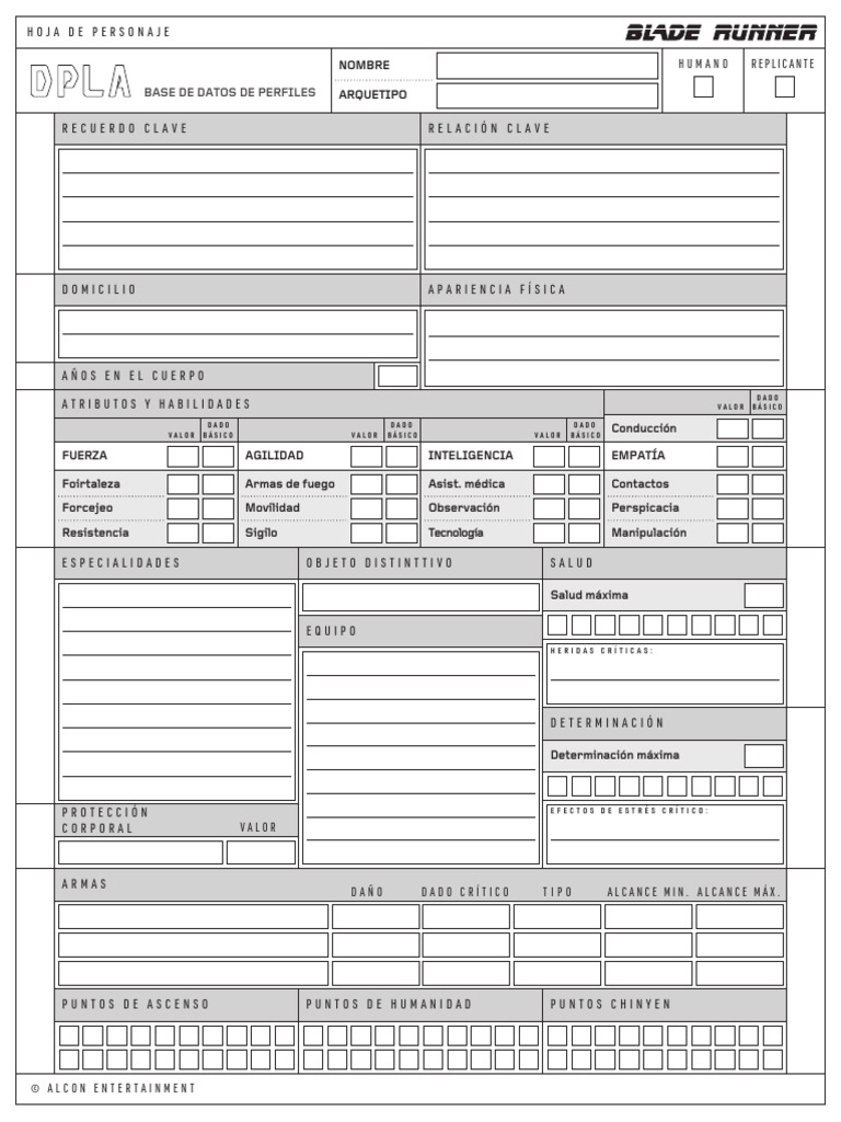 Hoja de Personaje Blade Runner RPG | PDF