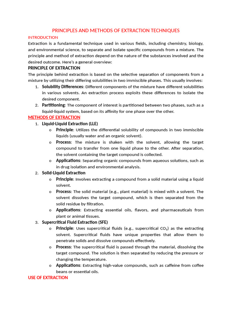 Principles and Methods of Extraction Techniques | PDF | Supercritical ...