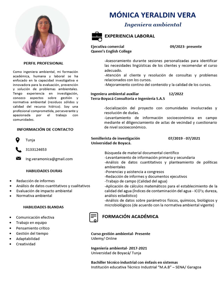 Curriculum Monica Vera Compressed | PDF | Ingeniería Ambiental | Entorno natural