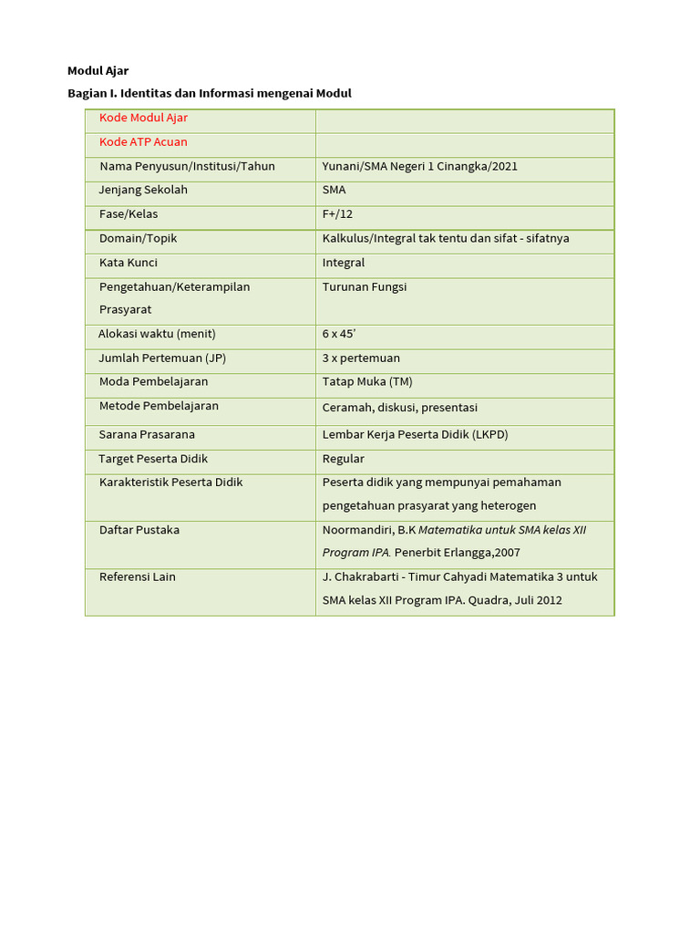 Modul Integral Lengkap | PDF