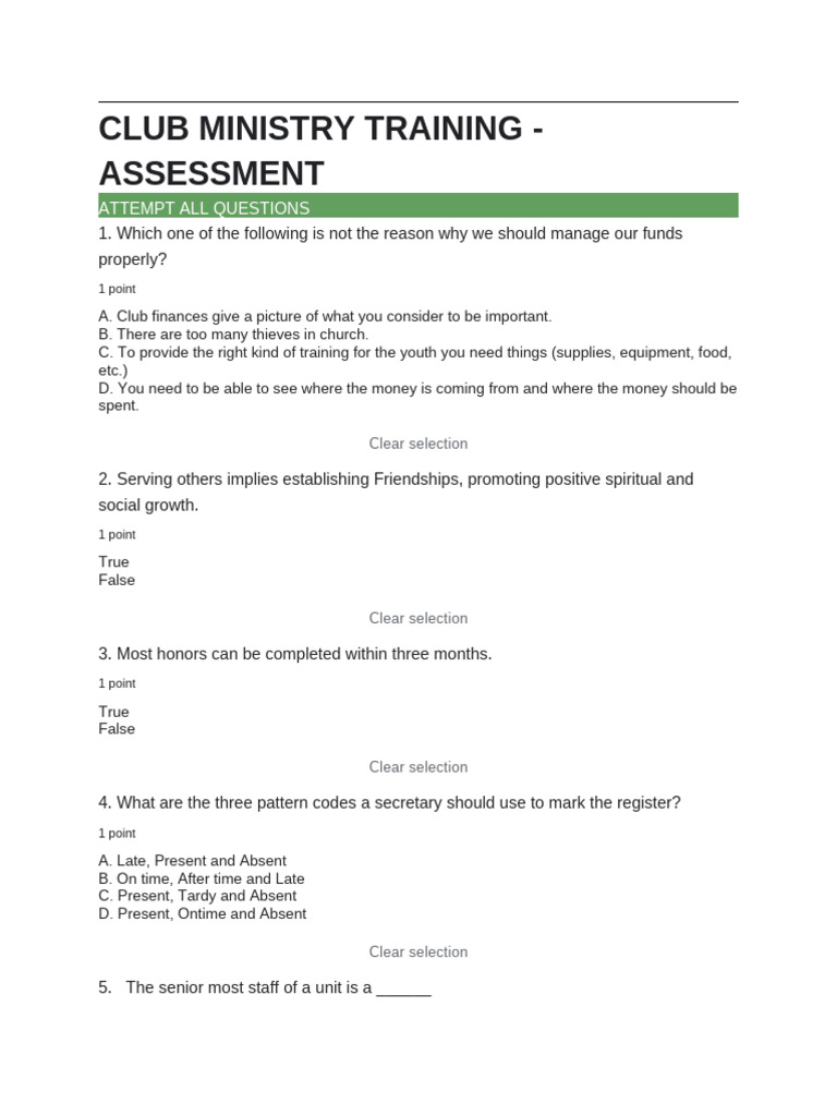 Club Ministry Training Assessment Guide | PDF | Mentorship | Jesus