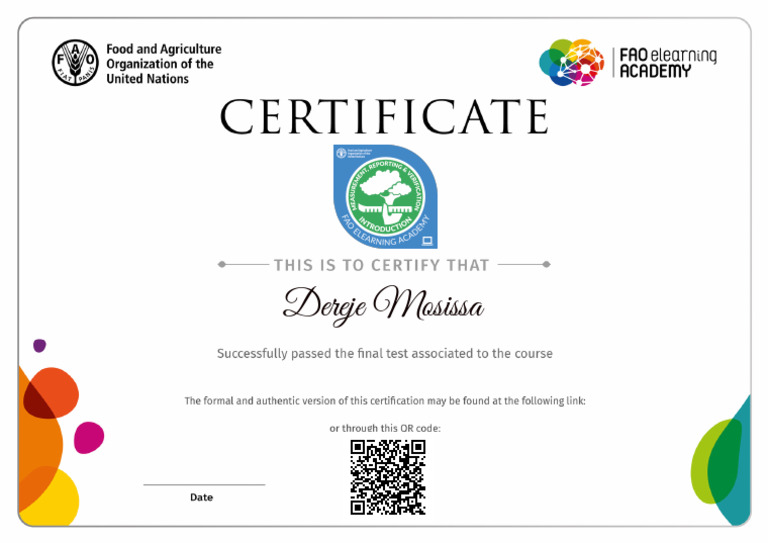 Certeficate Fao MRV Dereje Mosisa | PDF