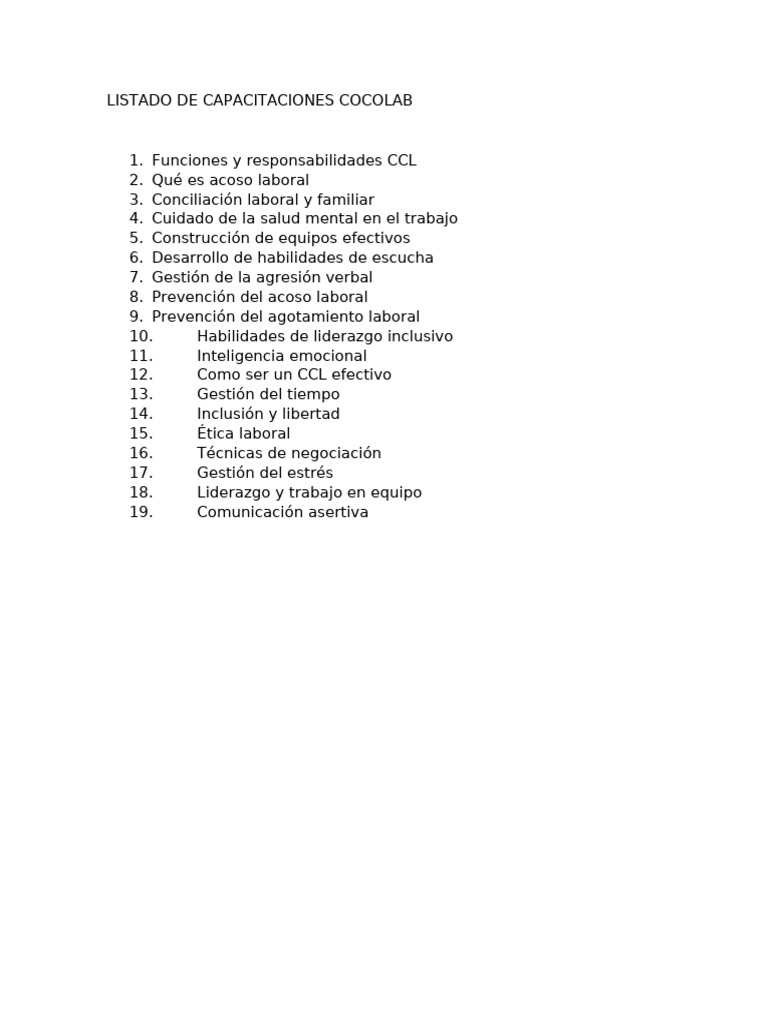 1.1.8 Listado Capacitaciones CCL | PDF