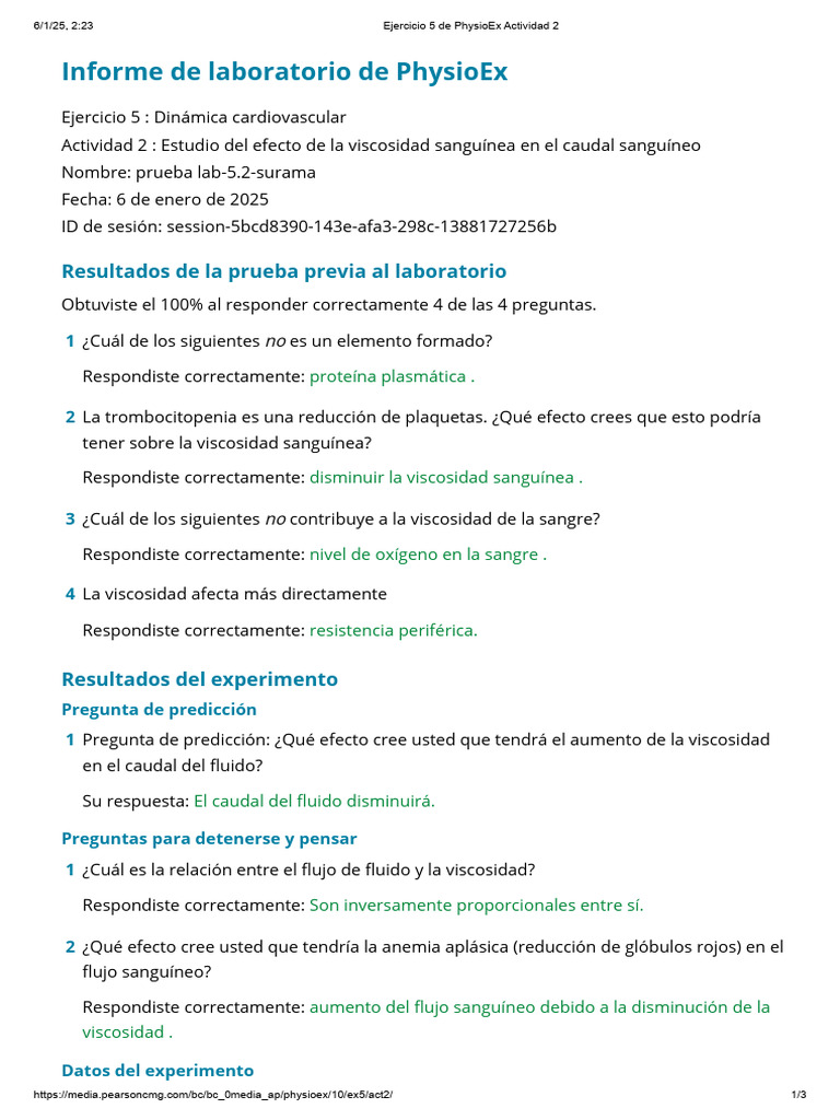 Ejercicio 5 de PhysioEx Actividad 2-Surama | PDF | Sangre | Medicina CLINICA