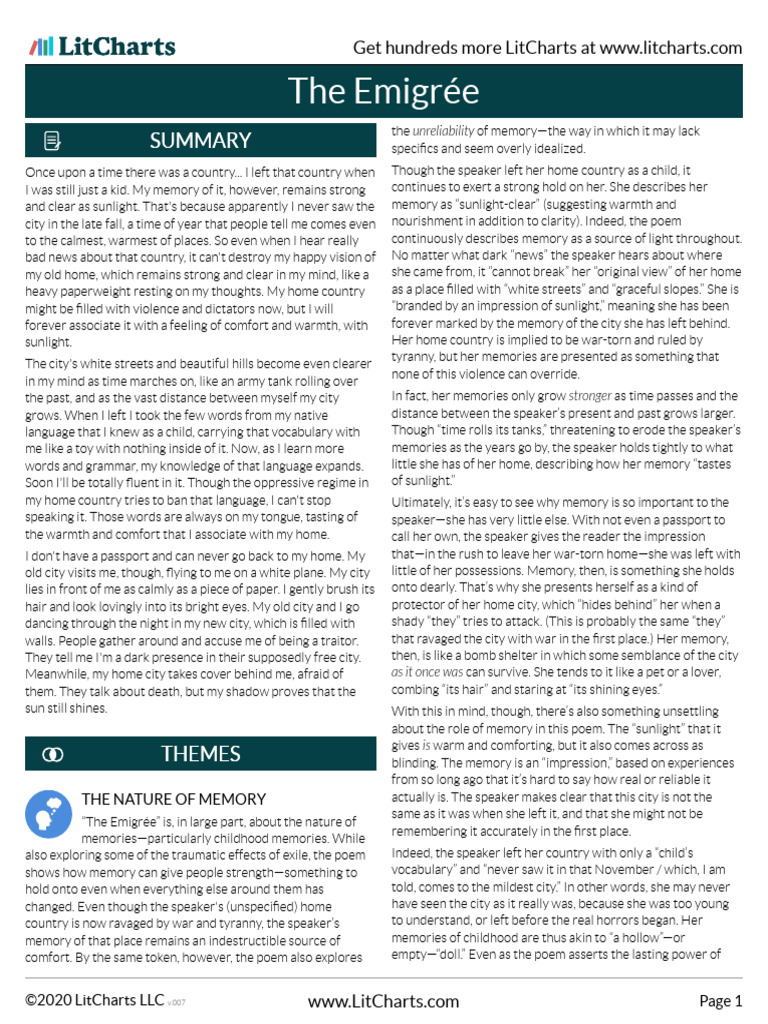 The Emigree LitChart | PDF | Poetry