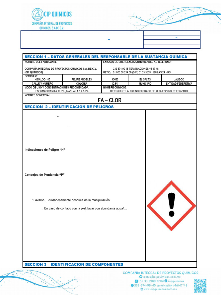 HS Fa-Clor 25 | PDF | Hidróxido de sodio | Agua