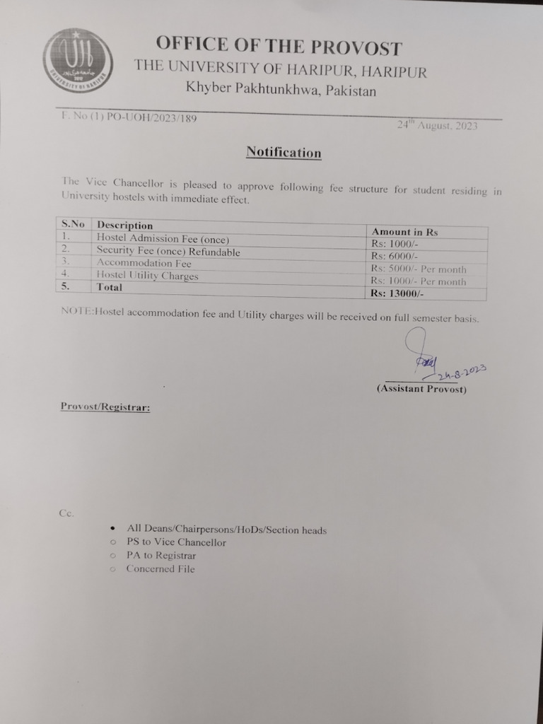 Hostel Fee Structure | PDF