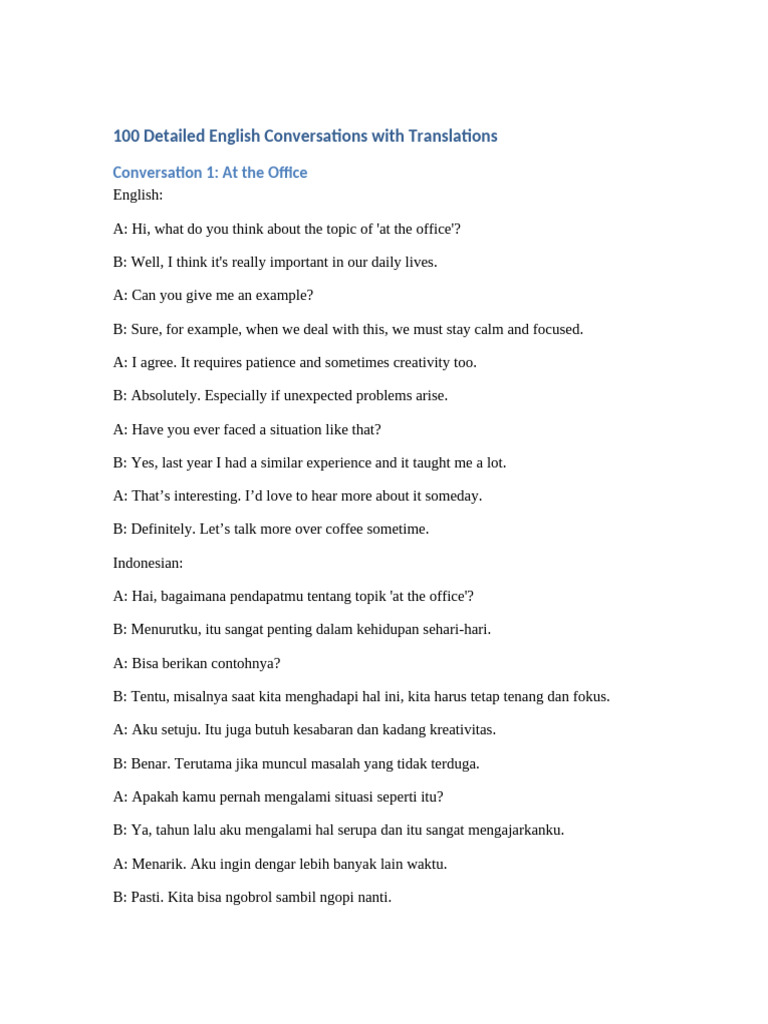 100 Detailed English Conversations | PDF | Cognition | Intelligence