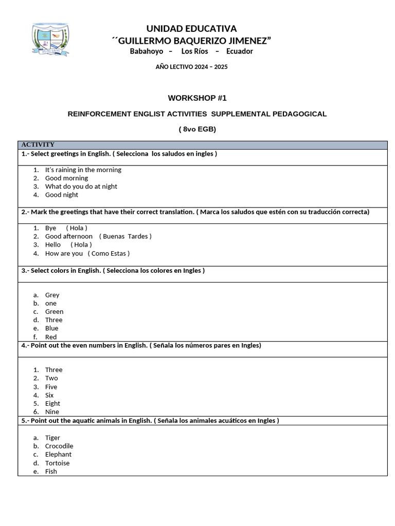 WORKSHOP #1 8vo EGB A, B | PDF