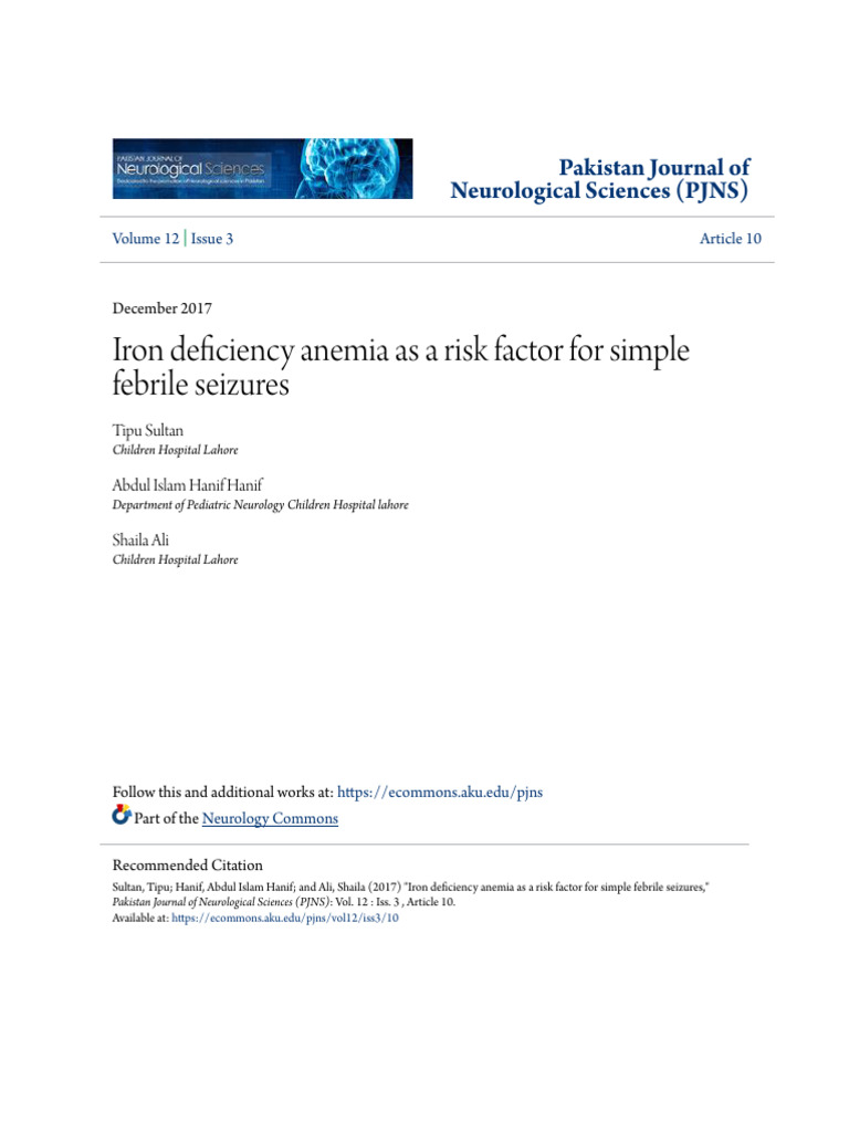 Iron Deficiency Anemia As A Risk Factor For Simple Febrile Seizur | PDF ...
