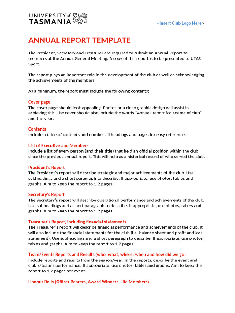 Annual Report Template for Clubs | PDF