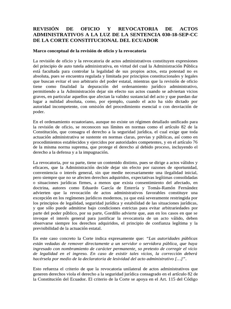Revisión de Actos Administrativos: Sentencia 030-18-SEP-CC | PDF ...