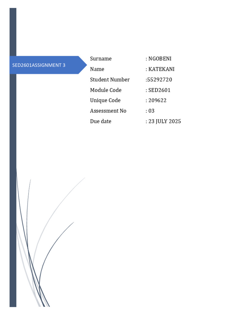 Sed2601 Assignment 3 Katekani | PDF | Citizenship | Black People
