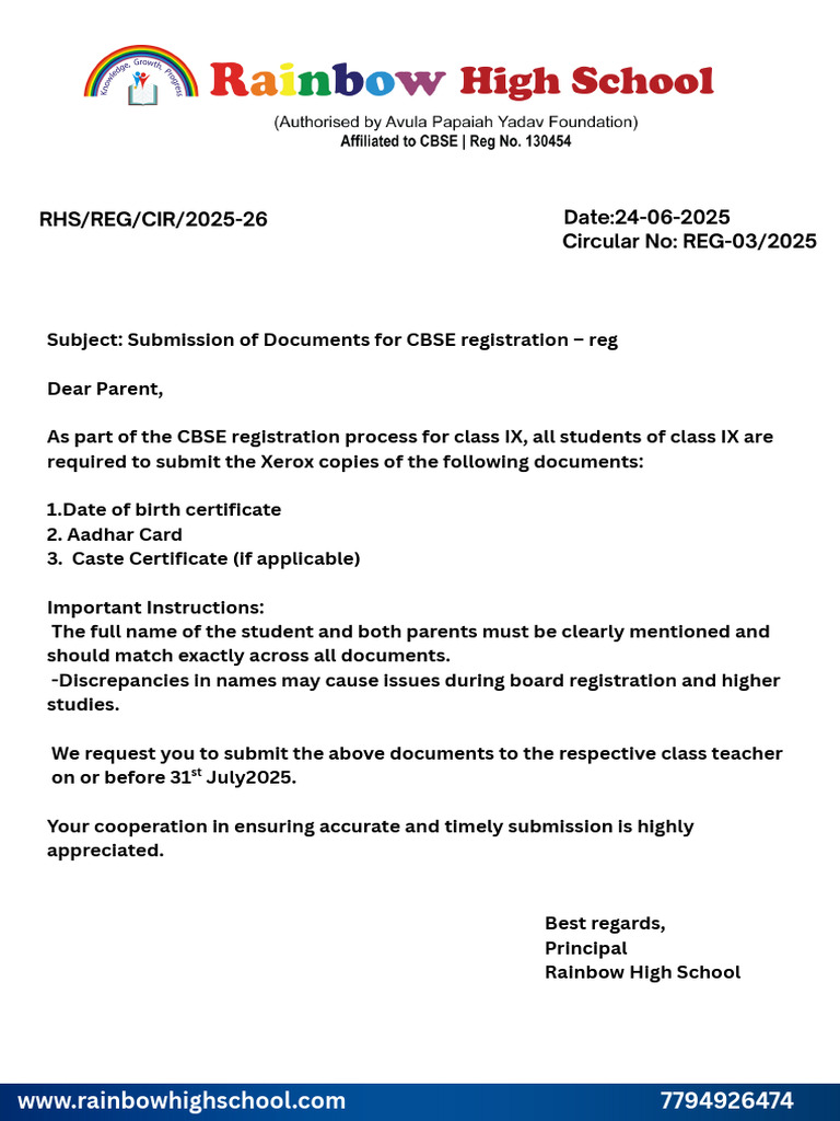 Circular Class Ix Reg | PDF