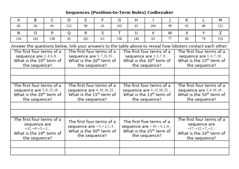 Sequences (Position To Term Rules) Codbreaker | PDF