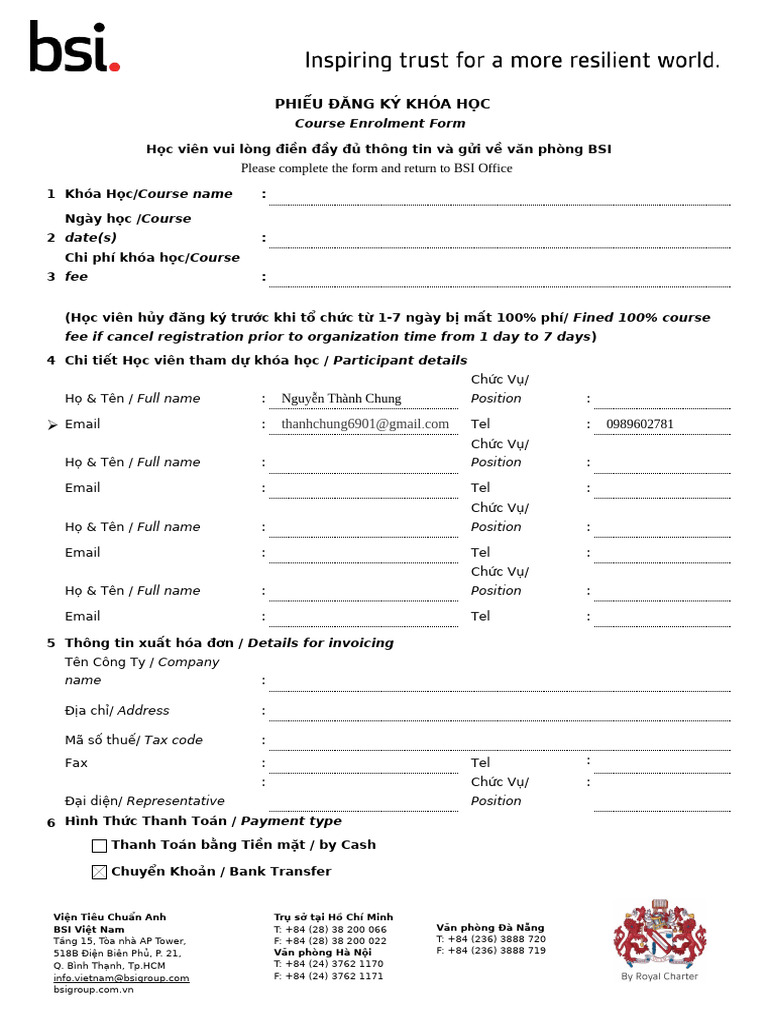 Registration Form_BSI Vietnam - 2025 | PDF