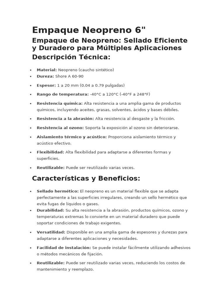 Empaque Neopreno 6" para Sellado Eficaz | PDF | Aislamiento térmico ...