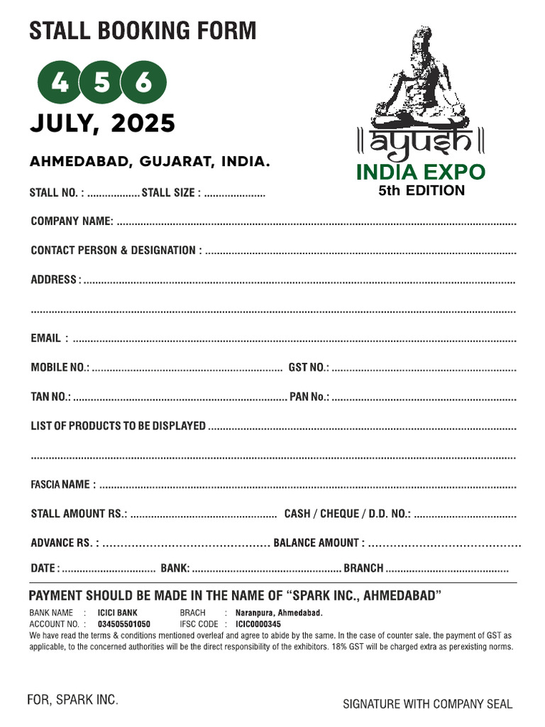 Stall Booking Form Ayush India Expo | PDF