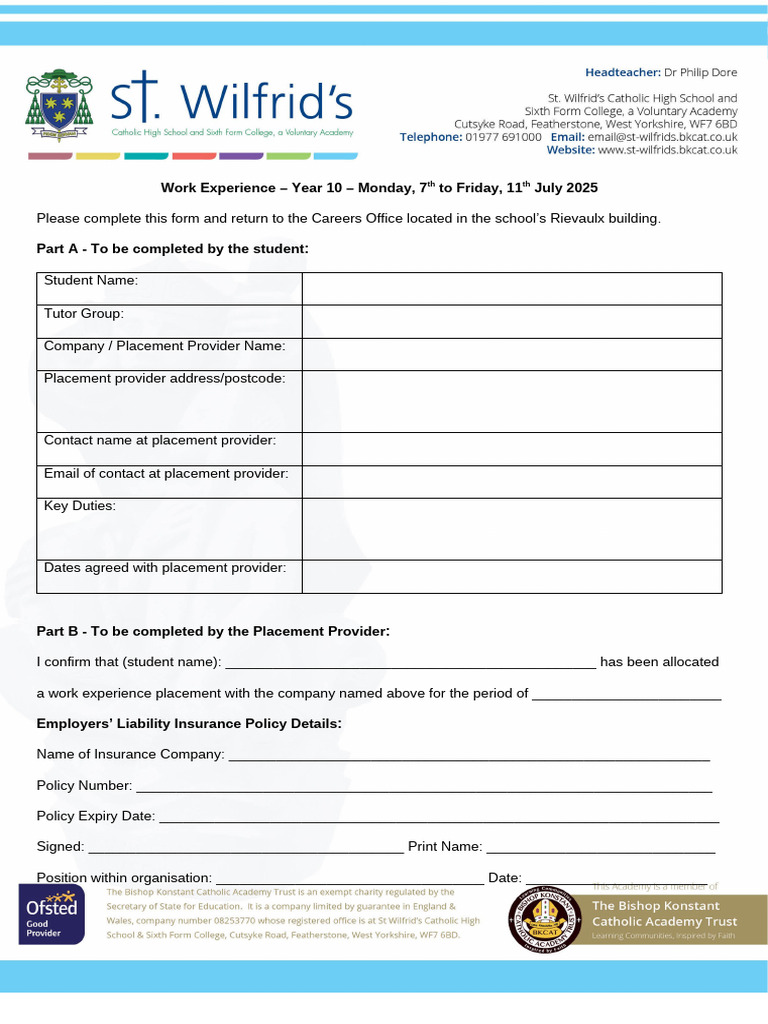 Work Experience 2025 - Main Form - Year 10 | PDF