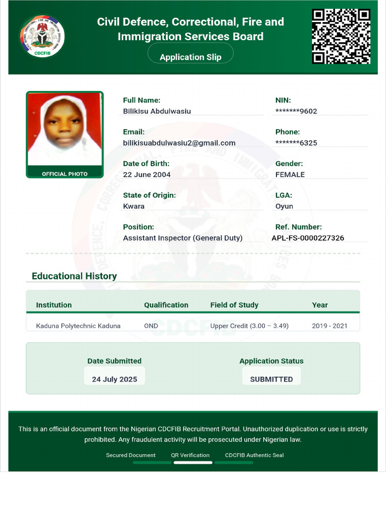 BILIKISU - ABDULWASIU-application-slip | PDF