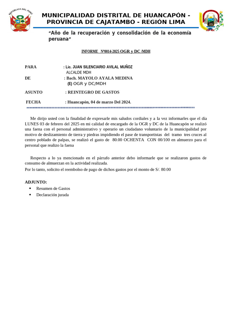 Informe Nº0014-2025 Ogr y DC - MDH | PDF