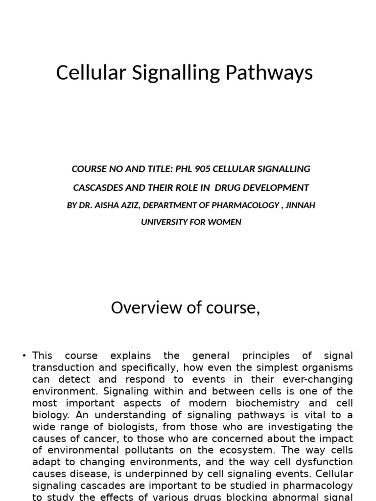 Lecture 1 Cellular Signalling Pathway | PDF | Cell Signaling | Signal ...