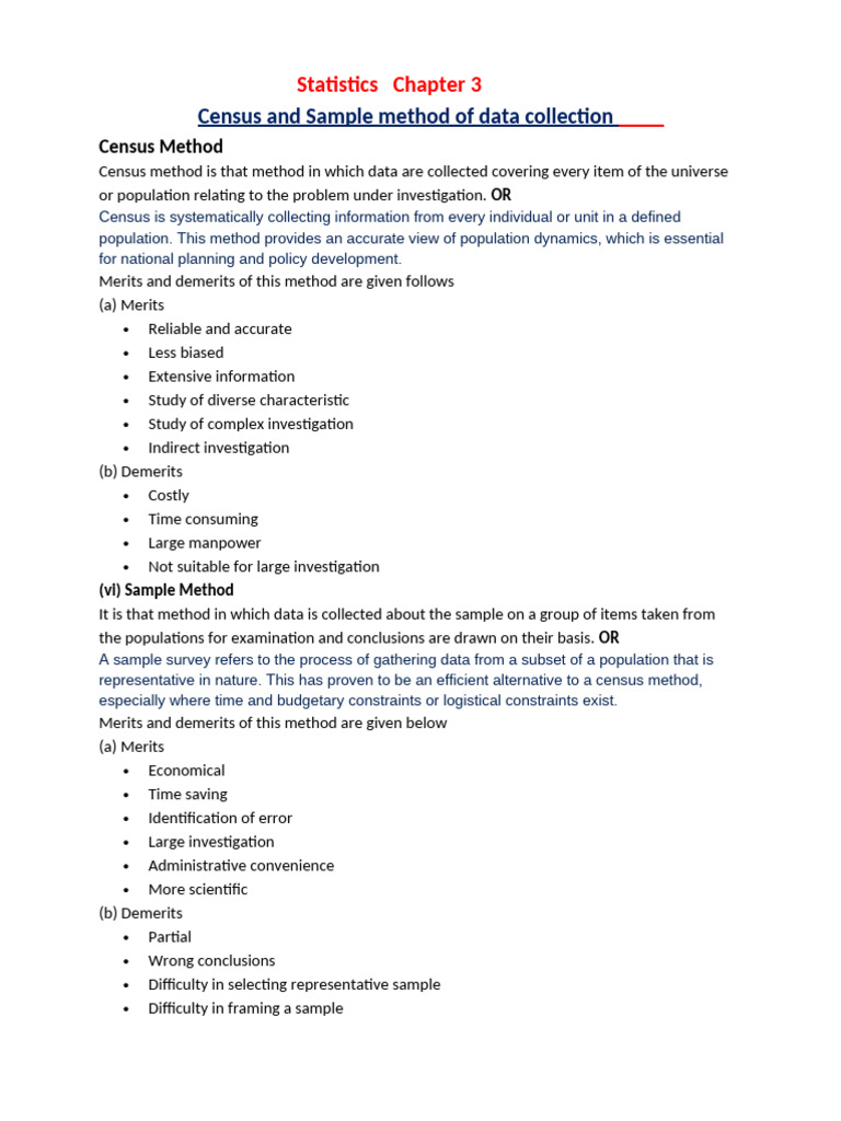 Statistics CH 3, Sample & Census Method | PDF | Sampling (Statistics) | Survey Methodology