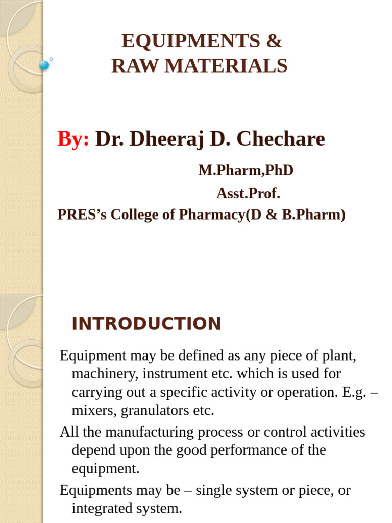 Equipments & Raw Materials | PDF | Specification (Technical Standard)